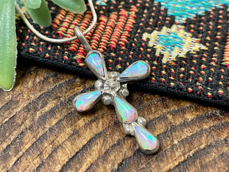 Native American Silver Cross Necklace 20" -Opal (35bc85) - Mission Del ...