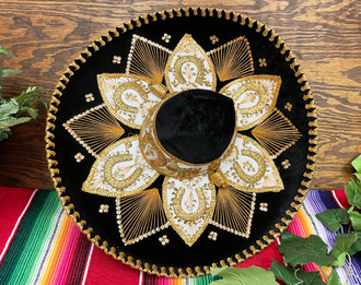 Authentic Mexican Adult Sombrero -Black & Gold (2bc351) - Mission Del ...