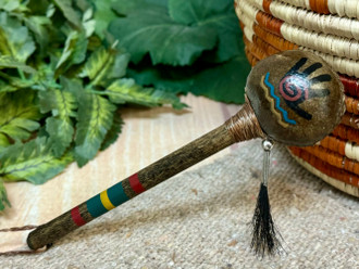 Native American Painted Rawhide Rattle 7" -Healing Hand (36bc126 ...