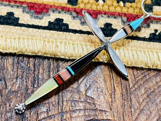 Native American Silver Cross Inlaid Necklace 20" -Zuni (65bc279 ...
