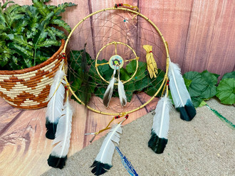 Native American Golden Medicine Wheel Dream Catcher 15" -Navajo (3bc705 ...