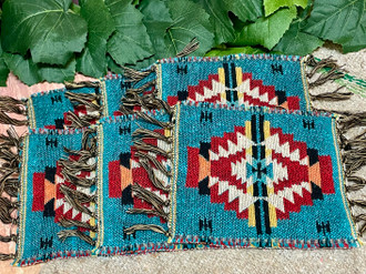 Native Style 6 Pc. Woven Coaster Set- Cochiti Turquoise (1acc8set ...