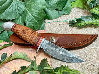 Stacked Leather Handle Skinner Knife -Damascus Steel (193dm-1166 ...