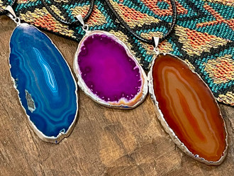 Assorted Agate Gemstone Pendant Necklace (184agslap)