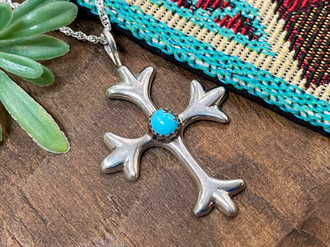 Navajo Indian Turquoise & Silver Cross Pendant (187pdn712t)