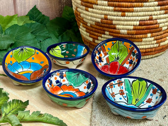 Assorted Ceramic Talavera Footed Salsa Bowl 4" (208bc34)