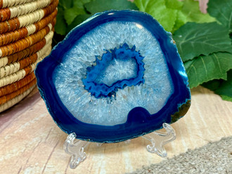Ocean Blue Agate Slices with Stand 5" (189bc47)