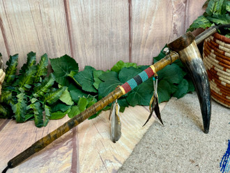 Pueblo Indian Genuine Cow Horn Rattle 24"-Navajo (3bc817)