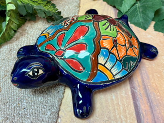 Classic Mexican Talavera Turtle 10" -Blue (208bc45)