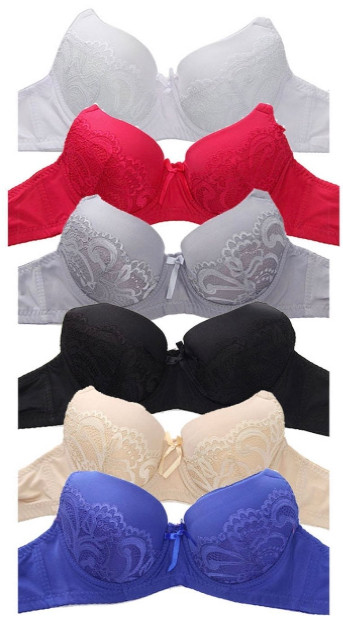 SIX PACK FULL CUP PUSH UP LACE BRAS
