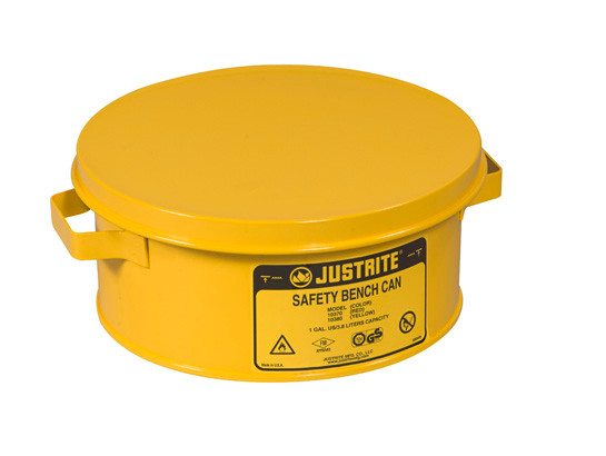 Justrite® Steel Bench Can, 1 gallon, Choose Colors and Basket