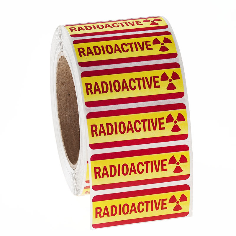 Warning Labels RADIOACTIVE, Red On Yellow, 2.72" x 1", 1000 labels/roll