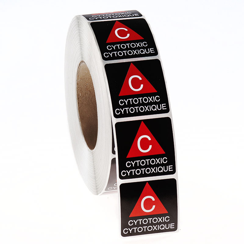 Warning Labels CYTOTOXIC, Red/ White On Black, 2" x 2", 1000 labels/roll