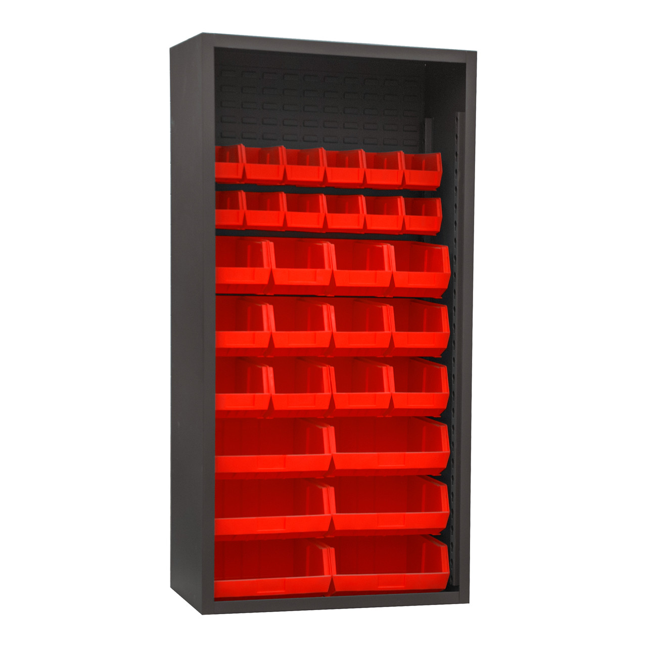Enclosed Shelving 12 Gauge 36 X 18 X 72 30 Red Bins Gray Enclosed Shelving 12 Gauge 36 X 18 X 72 30 Red Bins Gray