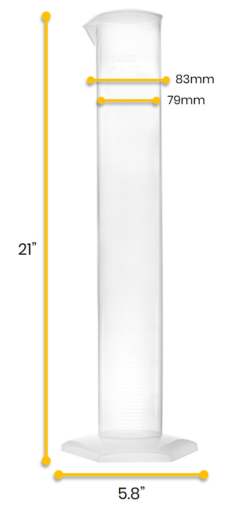 Measuring Cylinder, 2000mL, Class B, Hex Base, Polypropylene ...