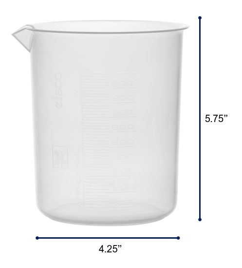 Plastic Beaker, 1000mL, Polypropylene, Molded Graduations, Tapered ...
