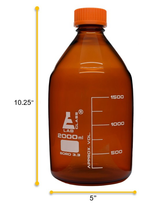 2000mL Amber Media Bottle with GL45 Screw Cap, Borosilicate Glass - CP ...