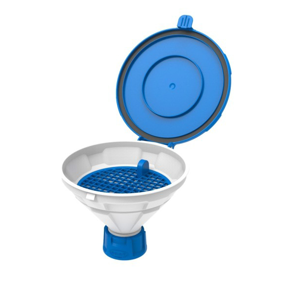 SCAT Funnel with lid MARCO, V2.0, GL45, PE-HD, with Removable Sieve