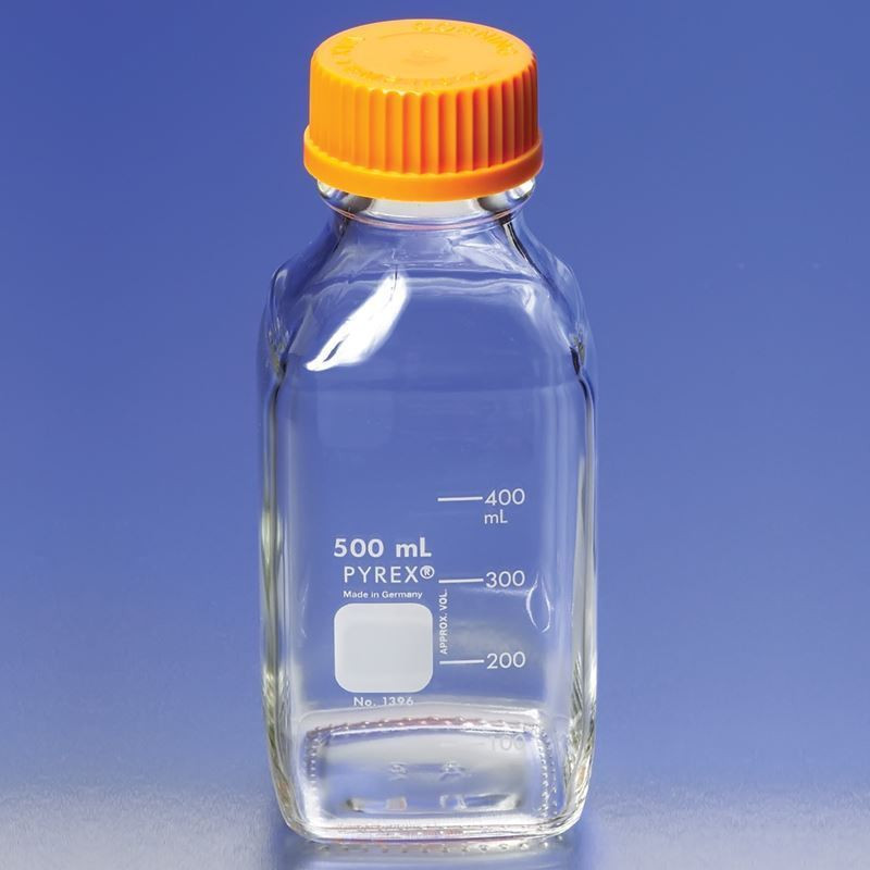 Pyrex® Square Borosilicate Glass Media Storage Bottles, 1 Liter GL45 ...