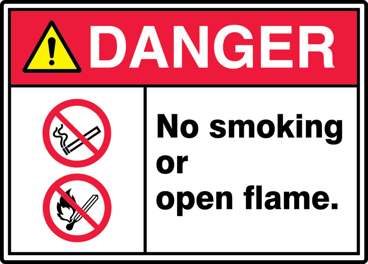 ANSI ISO Safety Sign, DANGER: No Smoking Or Open Flame, 10 x 14", Each