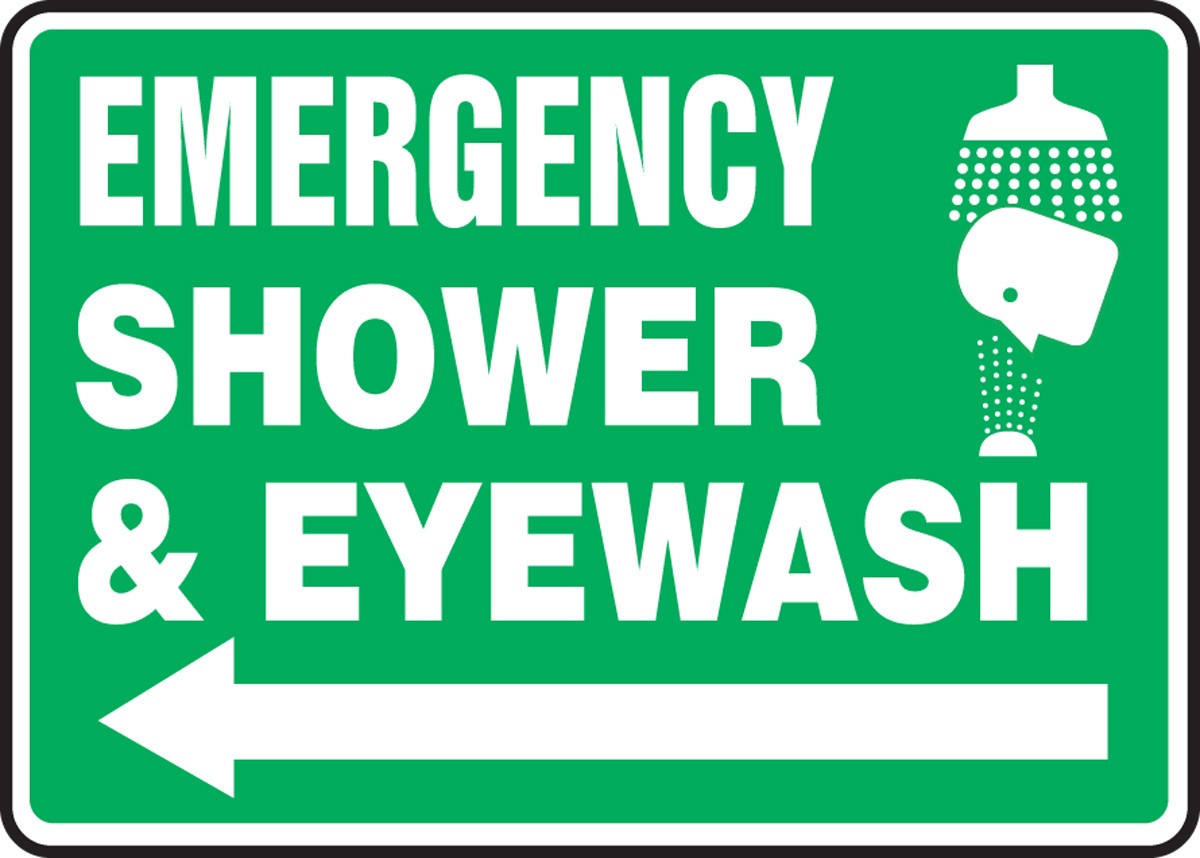 Safety Sign, Emergency Shower And Eyewash, 10 x 14", Each