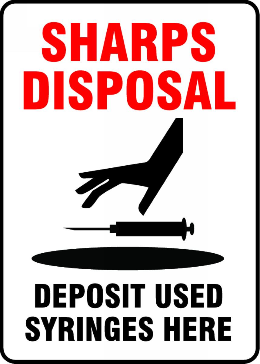 Safety Sign-Sharps Disposal-Used Syringes Here, 14 x 10", Each