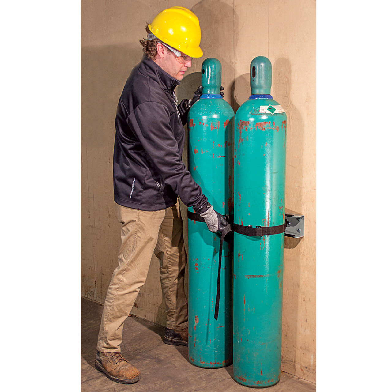 Gas Cylinder Support Bracket, 2 Cylinder Capacity, Wall Mount, Steel