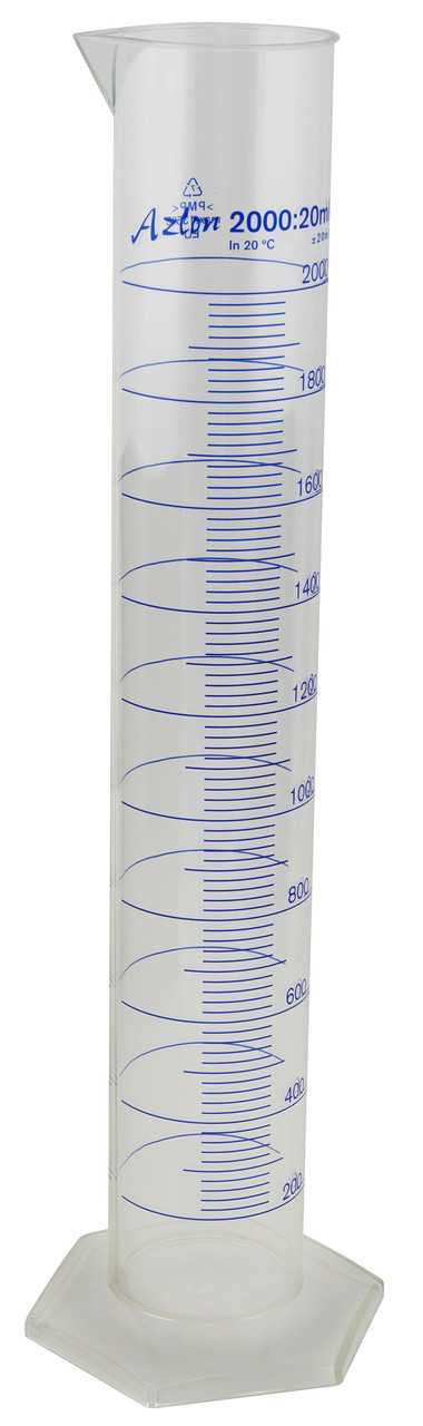 Graduated Cylinder, Printed Graduations, PMP, 2000mL, case/4