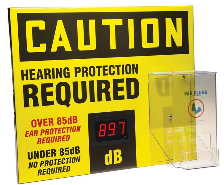 Caution Decibel Meter Sign, OSHA Compliant, Ear Plug Dispenser ...