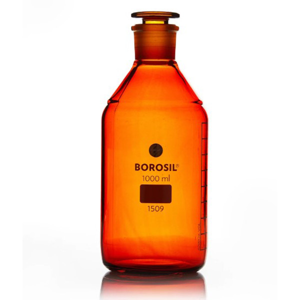 Borosil Bottles Reagent Amber with Stoppers 1000mL 29/32