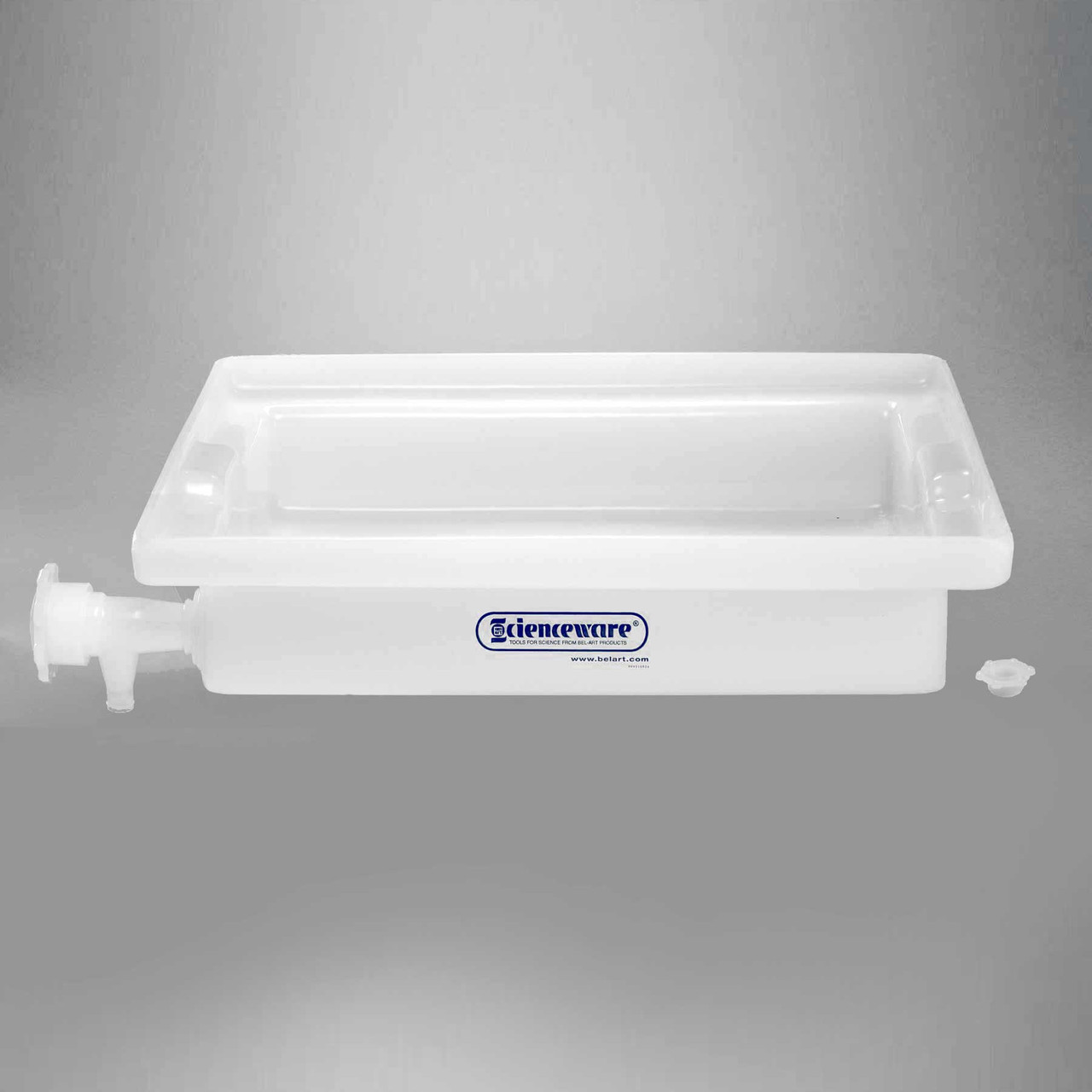 Lab Tray with Faucet, Rugged LDPE, 12" x 16" x 3"