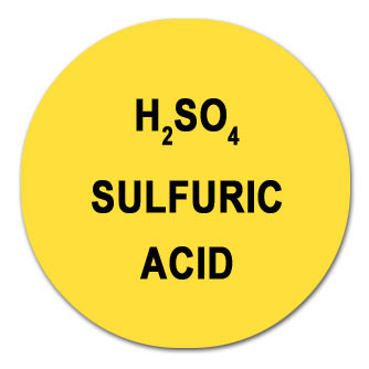 Round Color-Coded Chemical Labels, Sulfuric Acid Yellow, H2SO4, Roll/1000