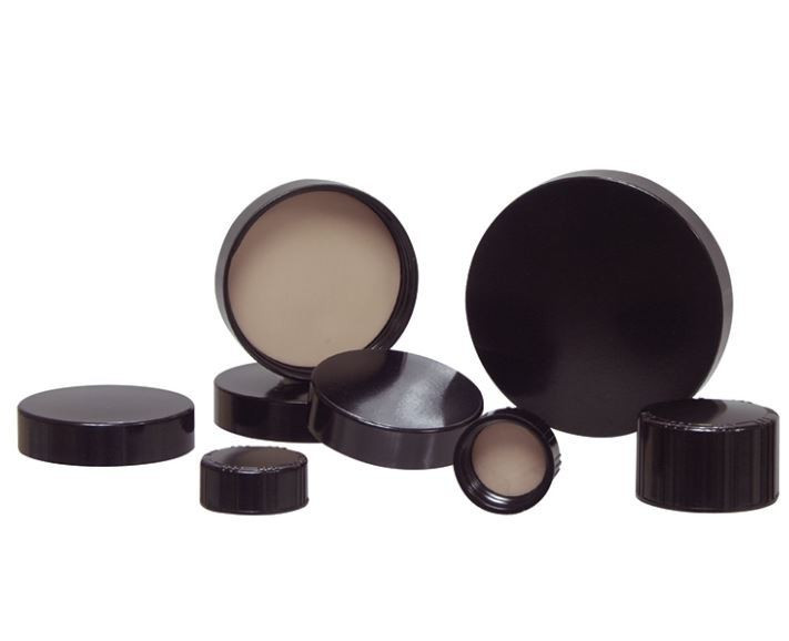 33-400 Black Ribbed Phenolic Cap with F217 & PTFE Liner, Each