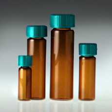 Amber Glass Vials, 7.5mL with Green Thermoset F217 & PTFE Lined Caps ...