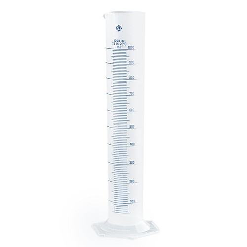 500mL Cylinder, Graduated, Class B, Polypropylene, Blue Scale, each