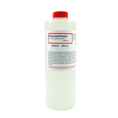 Phenolphthalein Solution, 1.0%, (Alcoholic), 500mL