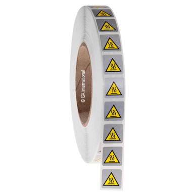 ISO Warning Labels Hot Surface Hazard, Black/ Yellow On Silver, 0.75" x ...