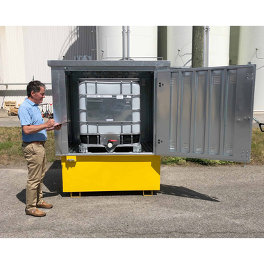 IBC Hard Top Spill Pallet, Steel, Outdoor Storage IBC Tote Containment
