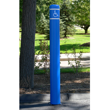 Flexible Bollard Post, 7 x 72" Bendable Blue Bollard with Handicap Logo