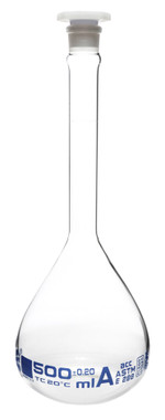 Volumetric Flask, 500 ml, ASTM, Class A, Tolerance +/-0.20 ml ...