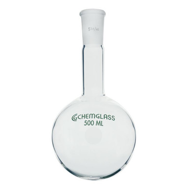 Glass Flask, Long Neck, Round Bottom, 24/40 OJ, 500mL, Heavy Wall