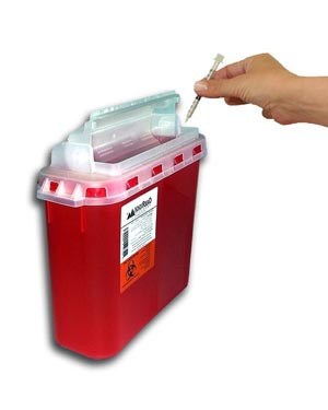 Oak Ridge Sharps Container, 5.4 Quart, Red Base/ Translucent Rotary Lid ...