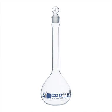 Volumetric Flask, 200ml, Class A, ASTM, Tolerance +/-0.100 ml, Glass ...