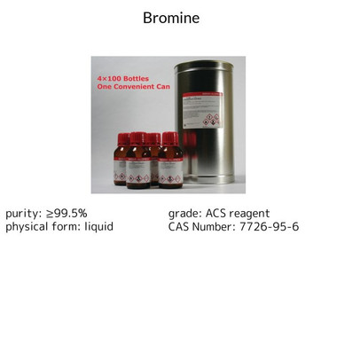 Bromine, ACS Grade Reagent, 99.5%+, 450 grams