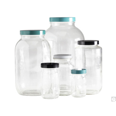 4L Clear Wide Mouth Bottles, 89-400 Polypropylene Cap & PTFE Disc, case/4