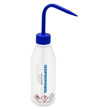 Wash Bottles, 250mL, Labeled "Isopropanol" Blue Cap, pack/5