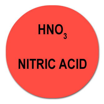 Round Color-Coded Chemical Labels, Nitric Acid, Red, HNO3, Roll/1000