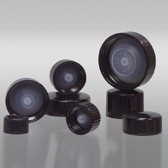 15-425 Black Ribbed Phenolic Cap with PolyCone Liner, Each