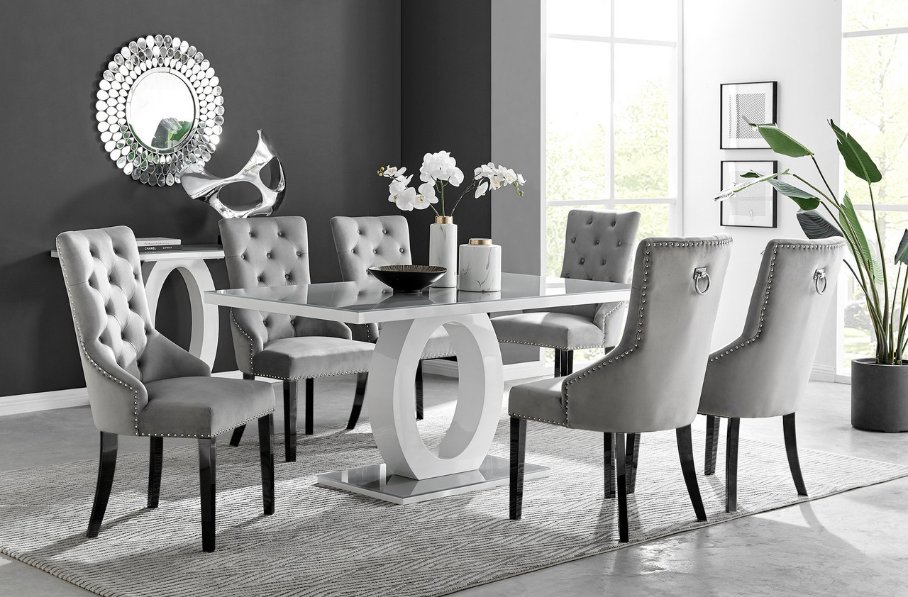 Giovani 6 Grey Dining Table 6 Belgravia Black Leg Chairs