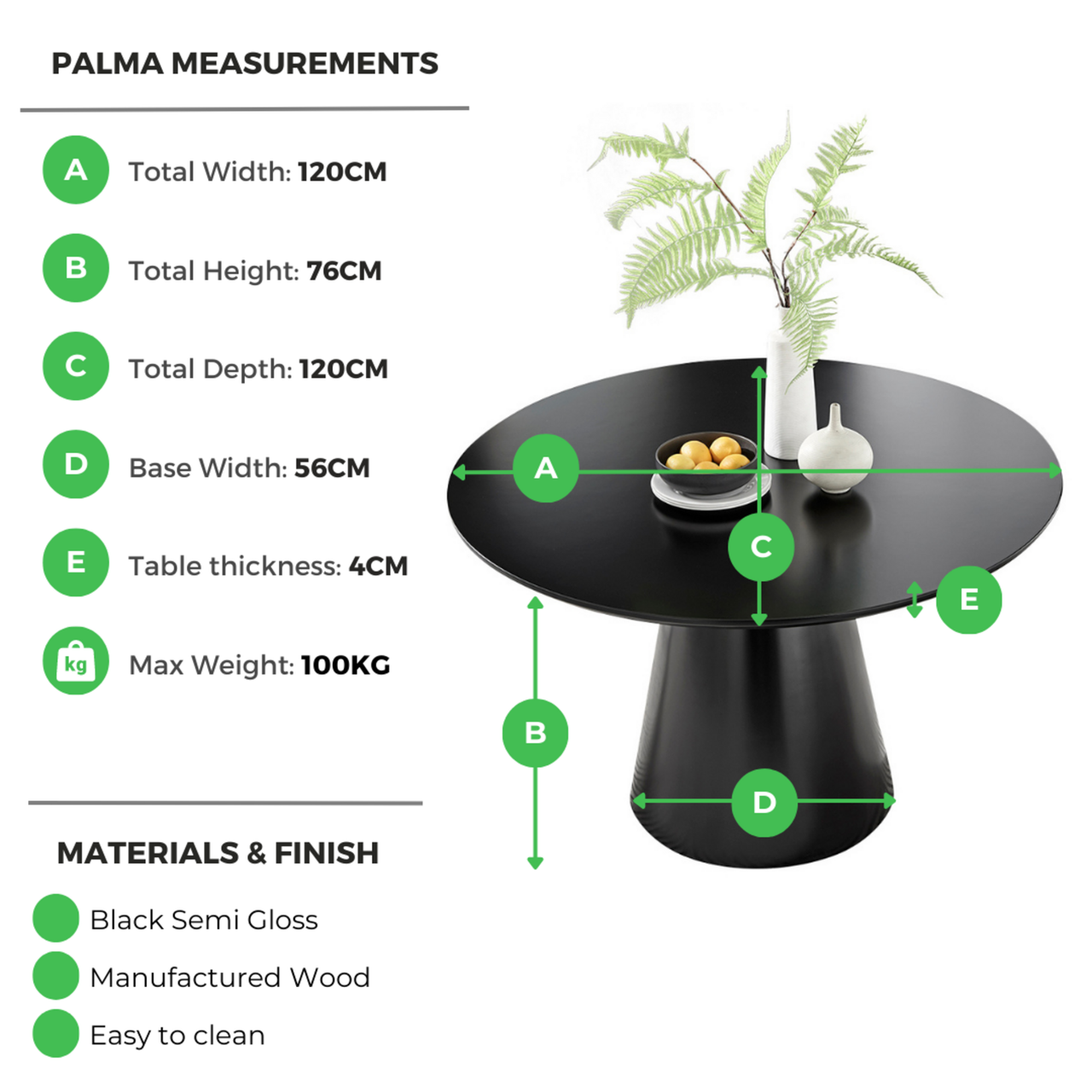 Palma Black High Gloss Round Dining Table | Furniturebox UK